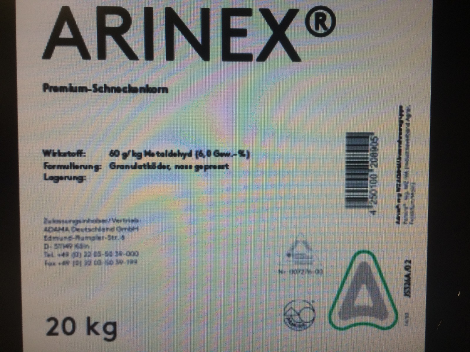 § 20 kg Arinex Profi Schneckenkorn geg. Schnecken Nacktschnecken ...