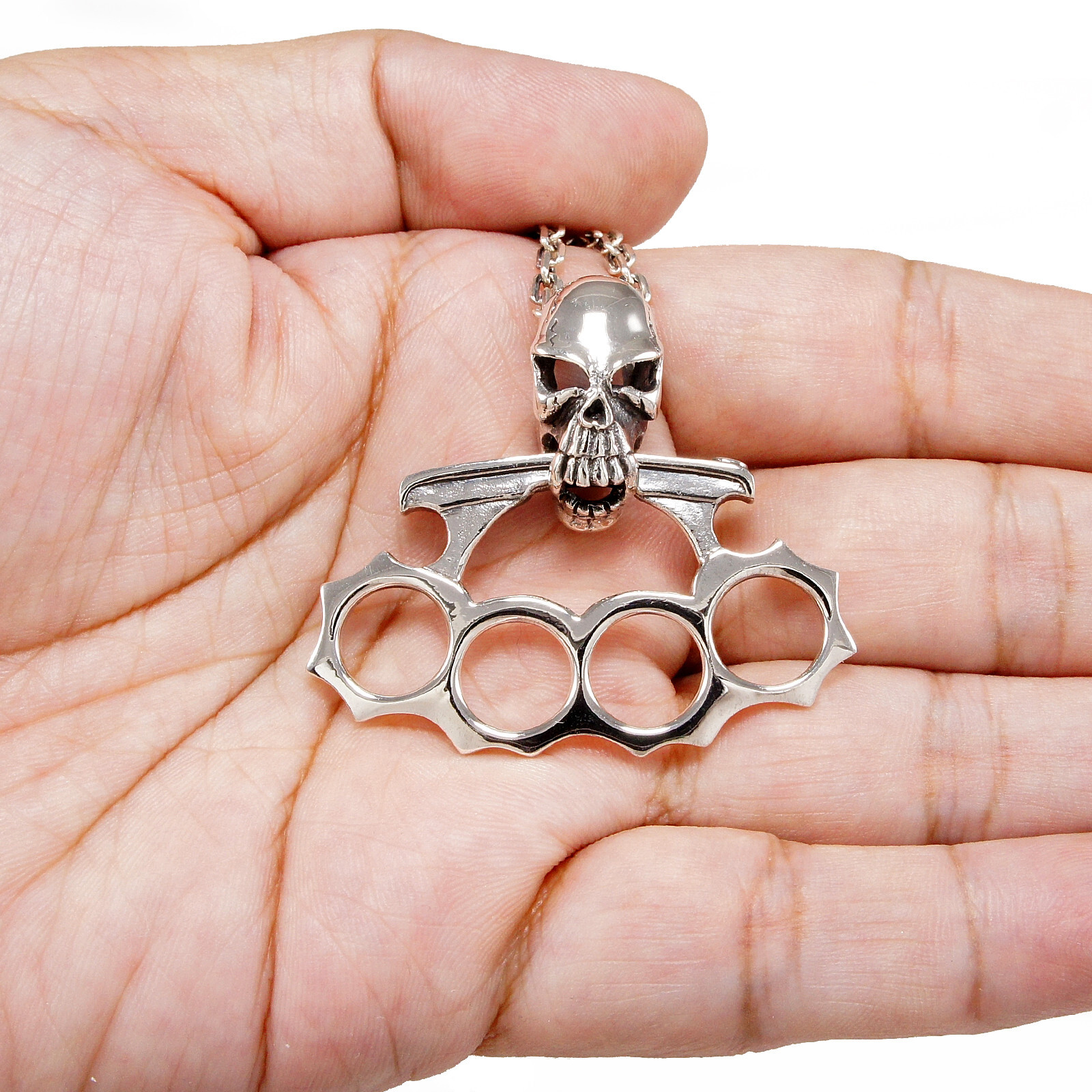 SKULL KNUCKLE DUSTER 925 STERLING SILVER BIKER GOTHIC ROCKABILLY ...
