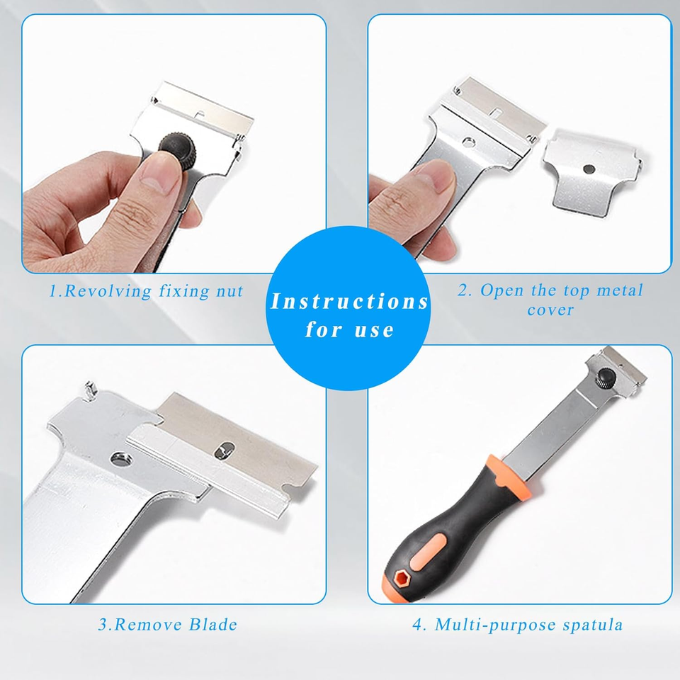 Razor Blade Scraper Tool, Long Razor Scraper with 5 Metal Blades, Multi ...