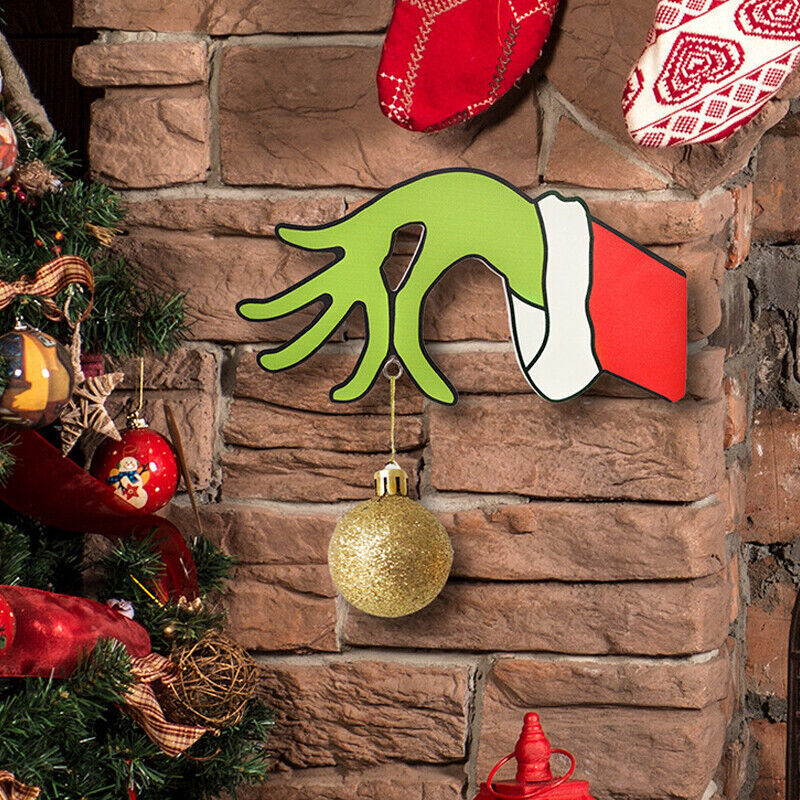 Holiday Thief Arm Hand Wooden Hanging Baubles Party Stick On Door Wall ...