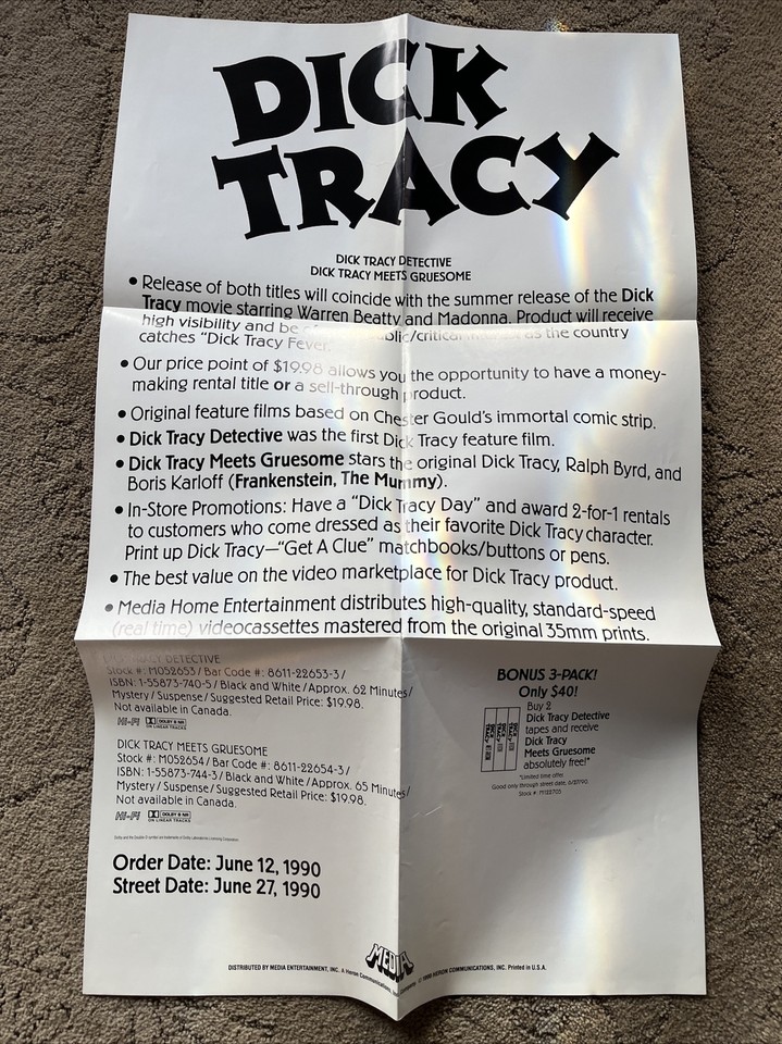 Dick Tracy Detective 1990 Morgan Conway Anne Jeffreys Media Poster New ...