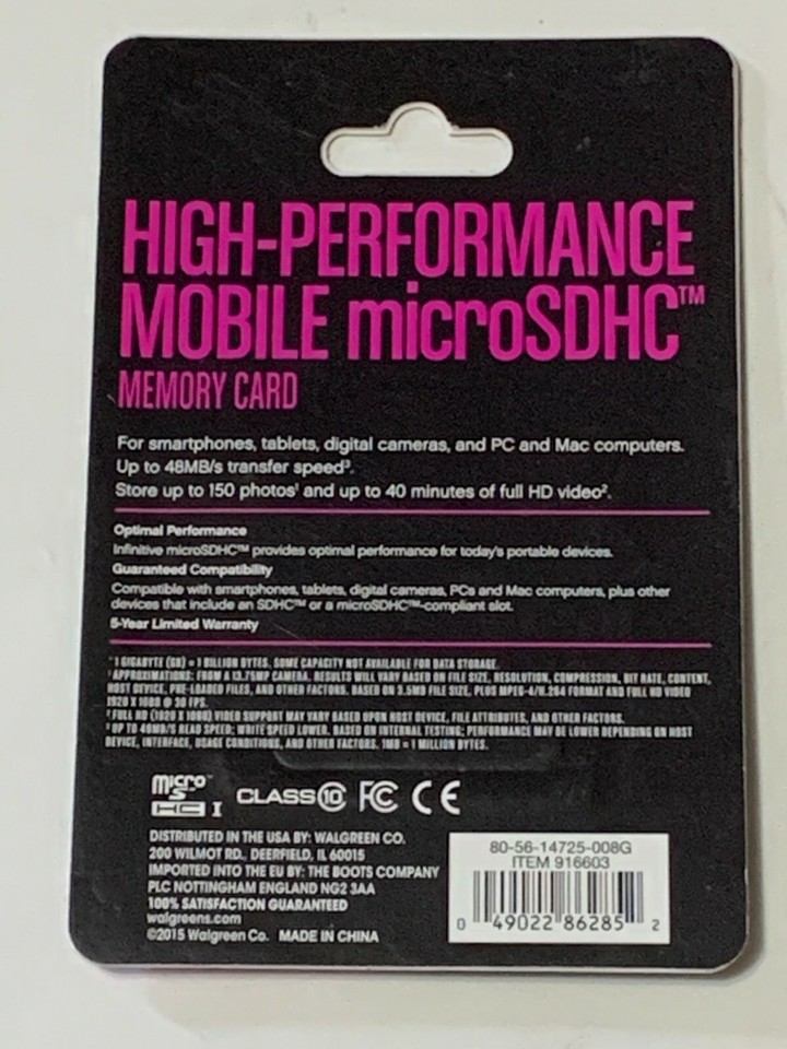 infinitive high performance mobile micro sdhc memory card ..8.0 GB with ...
