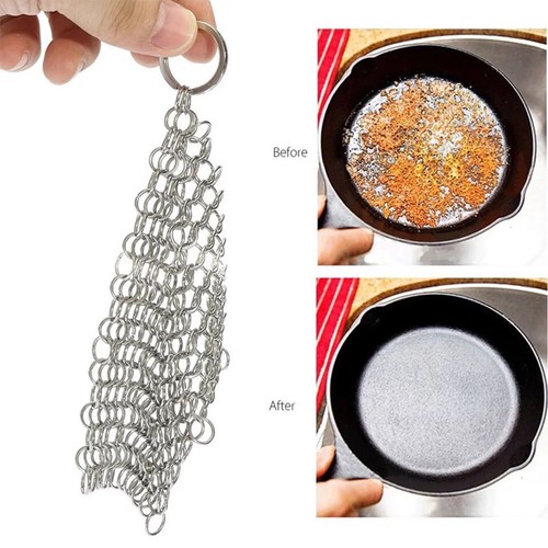 Stainless Steel Cast Iron Cleaner Chainmail Scrubber Home Cookware ...