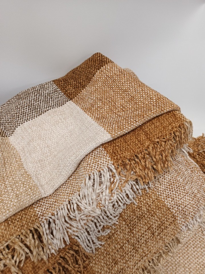2 x Marks and Spencer Chenille Throws Large & Small Cream & Brown 230cm ...