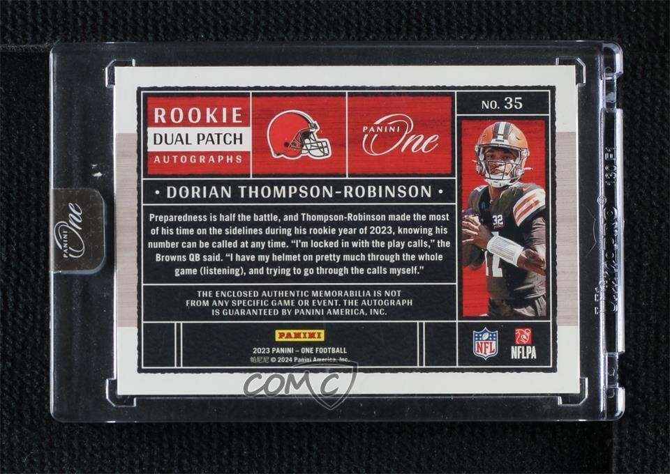 2023 Panini One /199 Dorian Thompson-Robinson #35 RPA Rookie Dual Patch ...