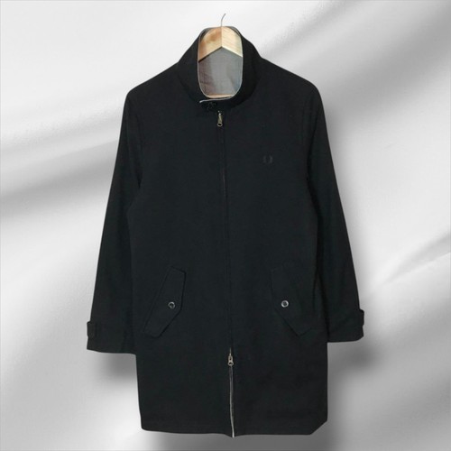 Fred Perry Reversible Wool Harrington Coat M Black/Check Embroidered ...