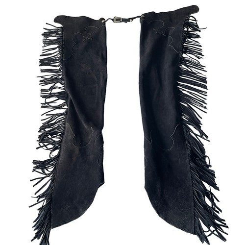 Vintage Black Suede Leather Fringe Western Chaps Show Riding Adult M ...