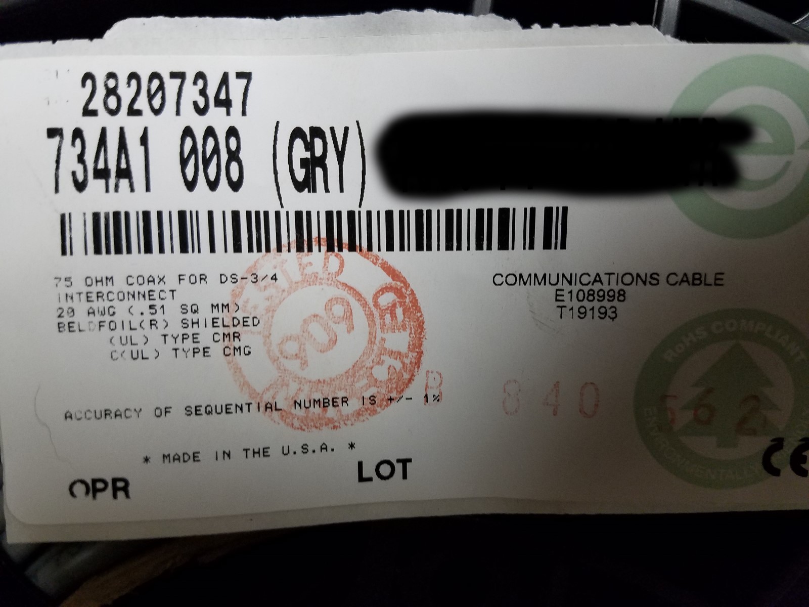 Belden 734A1 High Performance 734A/B 75Ohm Coaxial Cable DS-3/4 Digital ...