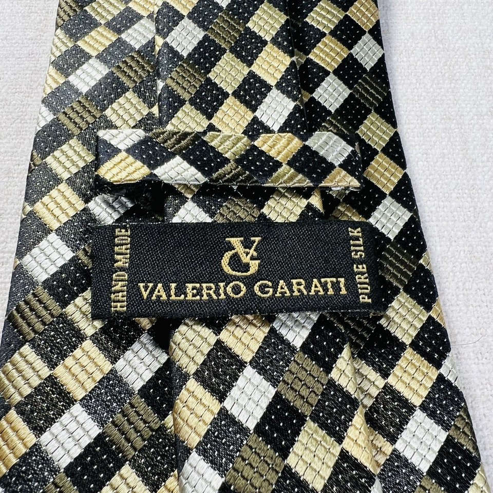 VALERIO GARATI Tie 100% Silk Hand Made ITALY, Gold, Silver, Black ...