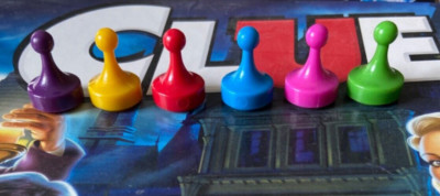 2015 Clue Lot of 6 Token Set Blue Red Yellow Pink Purple Green Game ...