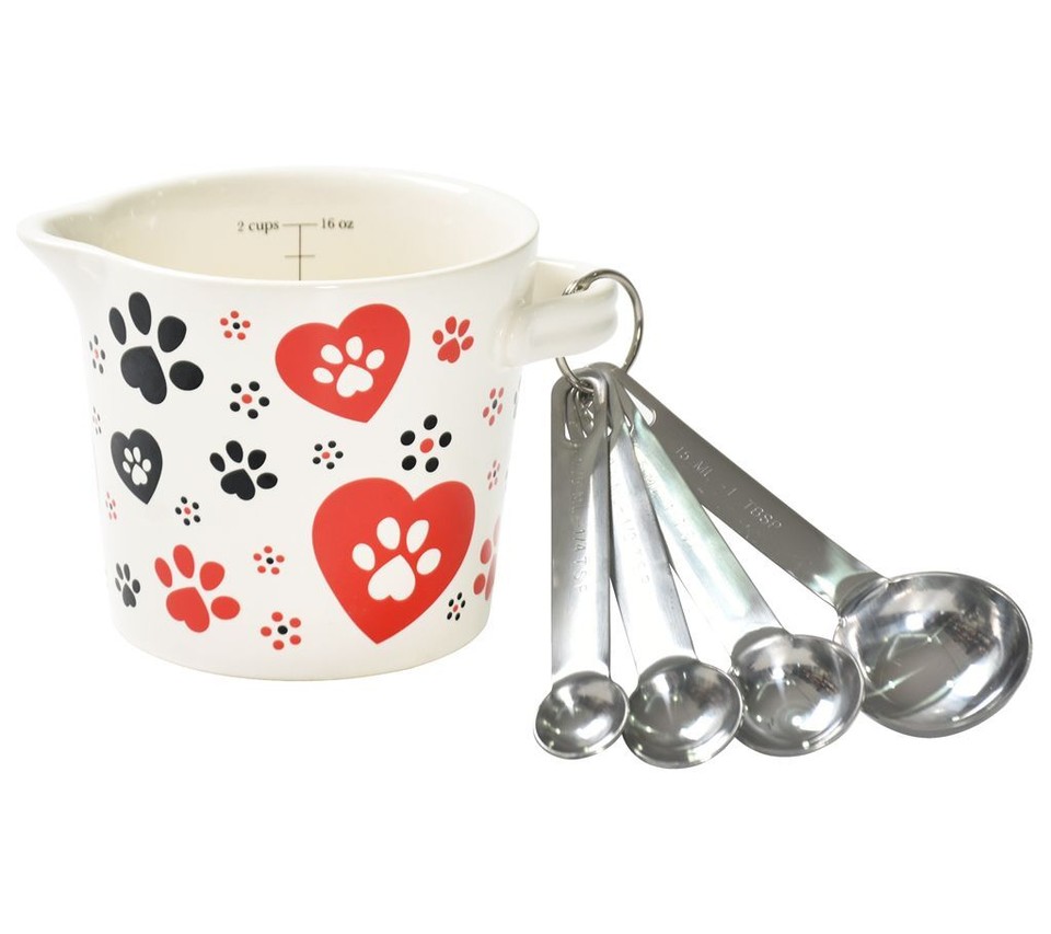 Temp-tations Seasonal Ceramic Measuring Cup w/ Metal Spoons in Pawfetti ...