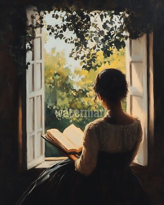 Victorian woman reading by a window oil Painting 8x10 Print | eBay