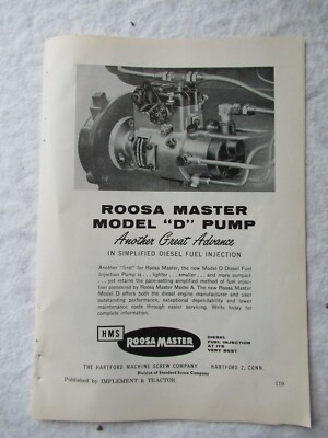 1957 Print AD Roosa Master Model D Pump 10x7 | eBay