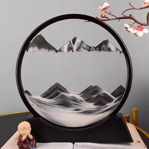 3D Moving Sand Art Picture Round Glass Flowing Sand Painting Home Decor ...