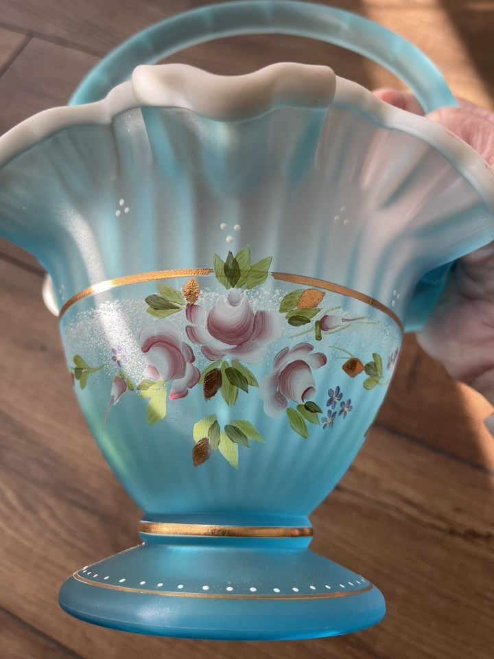 Vintage 2002 FENTON Hand Painted Charleton Collection Blue Topaz Basket ...