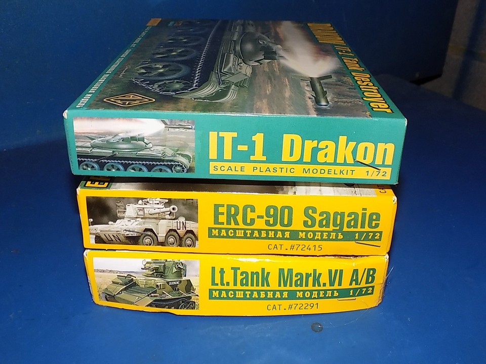 3x 1/72 AFV Model Kits: ACE 72291 Mark .VI, 72149 Drakon & 72415 ERC-90 ...
