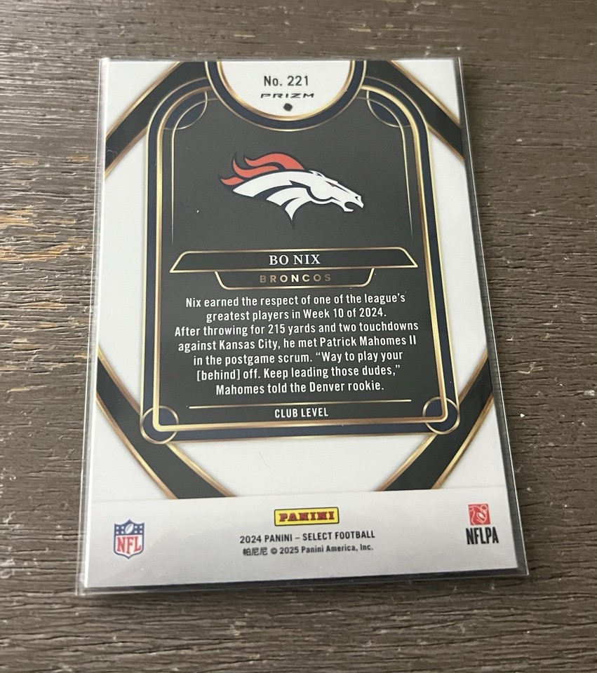 2024 Select #221 Club Level Bo Nix RC Red & Yellow Shock Prizm Broncos ...