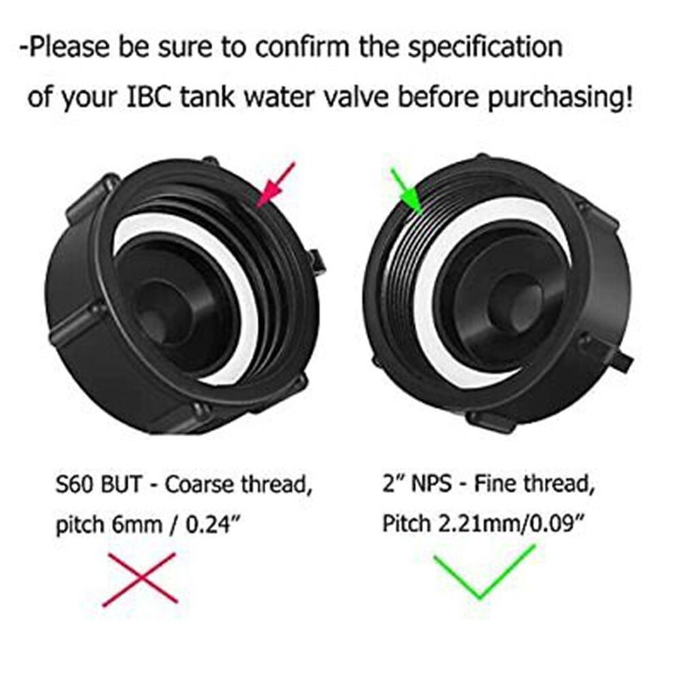 Black HDPE IBC Tote Tank Drain Adaptor 2 NPT x Hose Bib With Sealing ...