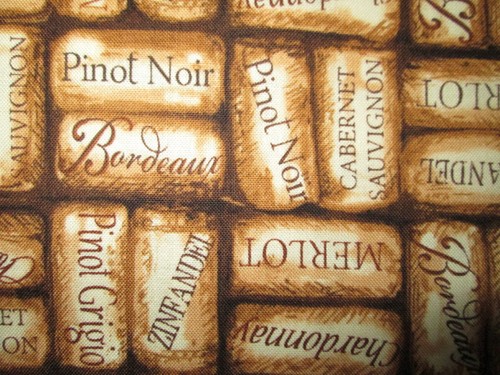 CORKS WINE CORK STAMPED NAMES MERLOT TAN BROWN PACKED COTTON FABRIC ...