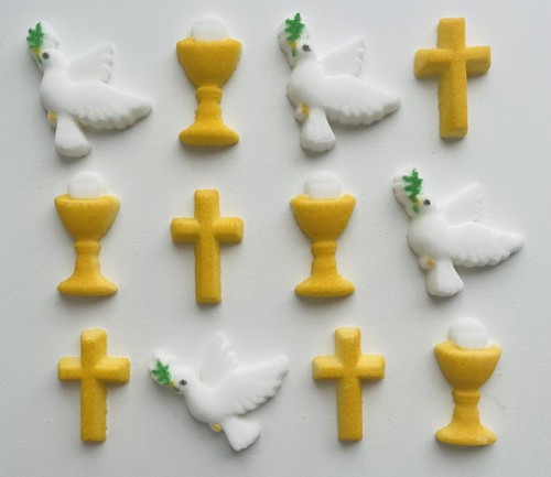 12 Edible Sugar Communion Confirmation Cupcake Toppers Decorations ...