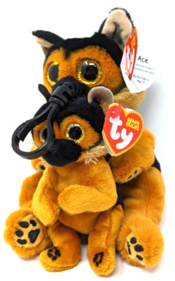 Ty Beanie Babies Bellies Ace the German Shepard 6" & matching Ace key ...