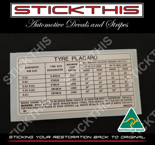 Tyre Placard - HJ (late) Ute without A/C XX7 Sandman V8 Decal Sticker ...