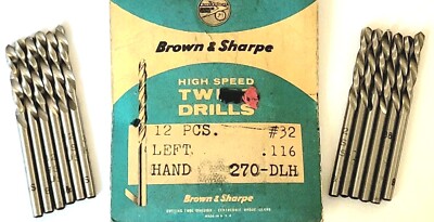 #32 Left Hand Screw Machine Drill Bit Straight Shank HSS .1160" B&S 12 ...