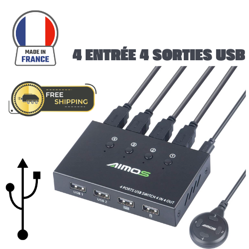 AIMOS USB 2.0 Switch 4 Entrées 4 Sorties USB Commutateur pour 4 PC ...