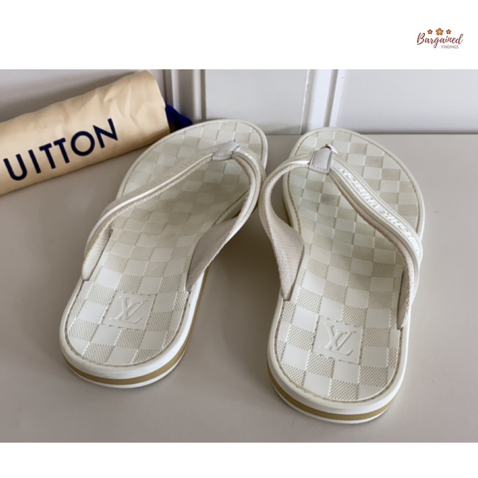 Authentic Louis Vuitton Ivory Damier Line Rubber Flat Flip Flops ...