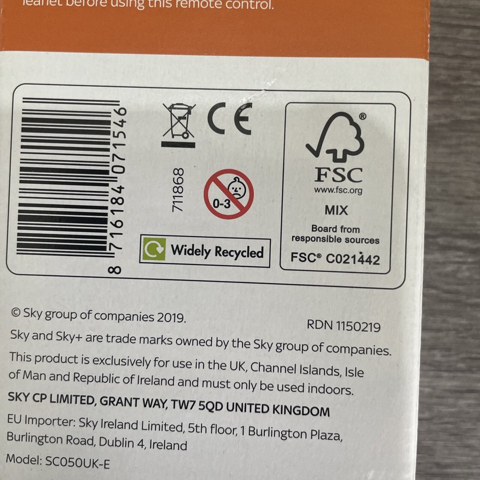 Sky Remote Control with Batteries and Manual for Sky+ - New & Unused ...