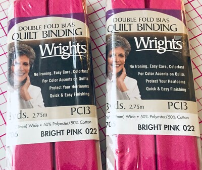 Lot 2 Wrights DOUBLE FOLD QUILT Binding Total 6 yds TOTL Bright Pink ...