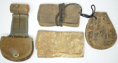 Antique Leather Pouch Collection x4 Sagemono Original from Japan 0203D2 ...