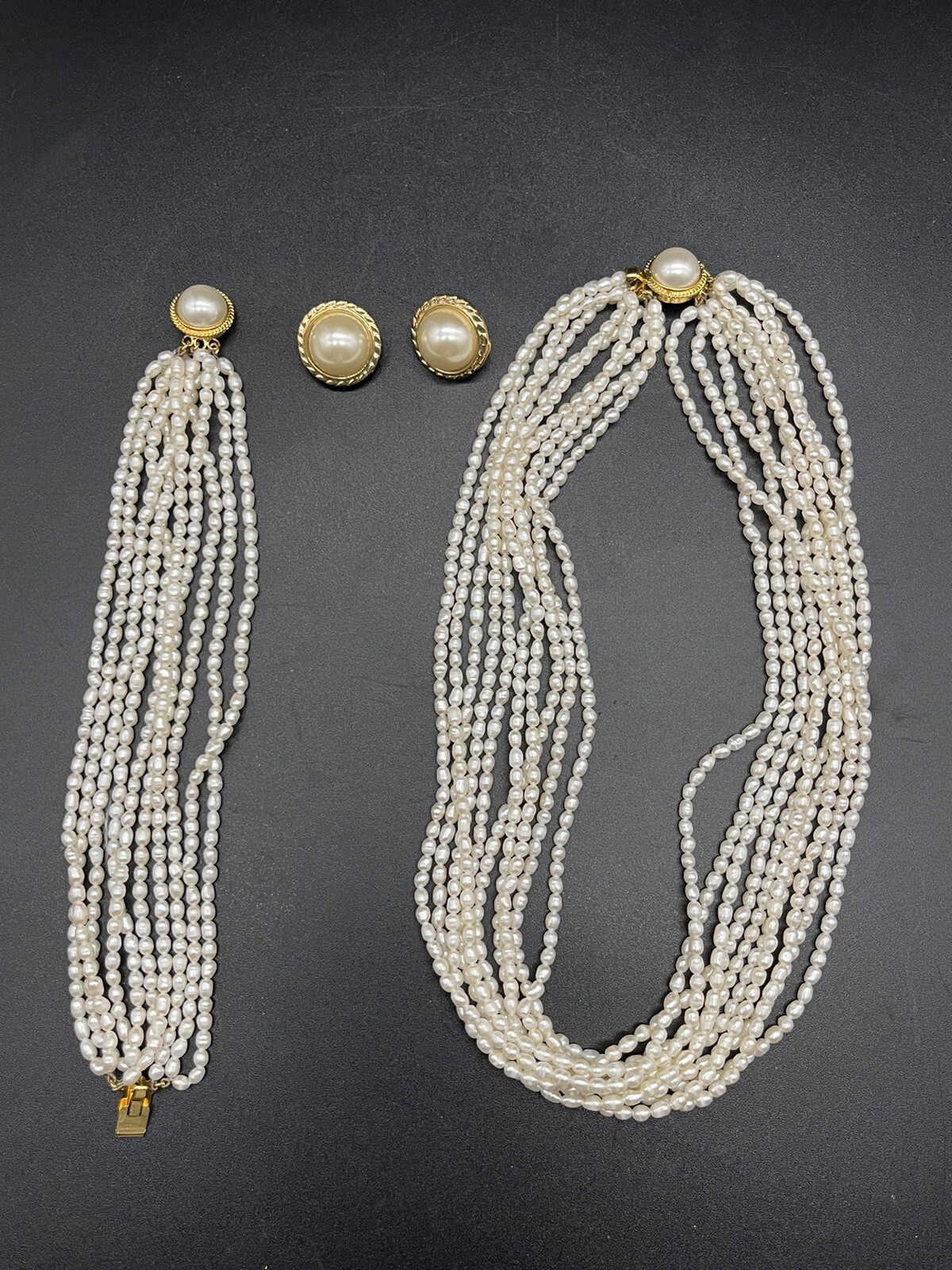 Andre Piasso Gold-tone White Water Pearls Necklace / Bracelets ...