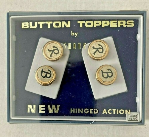Swank Gold Tone Etched Button Toppers Hinged Action V… - Gem