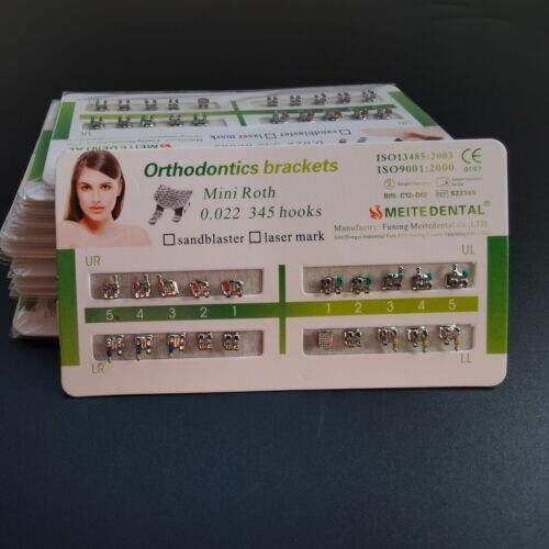 100 Sets Dental Orthodontic Metal Brackets Mini Roth 022 345 hooks Mesh ...