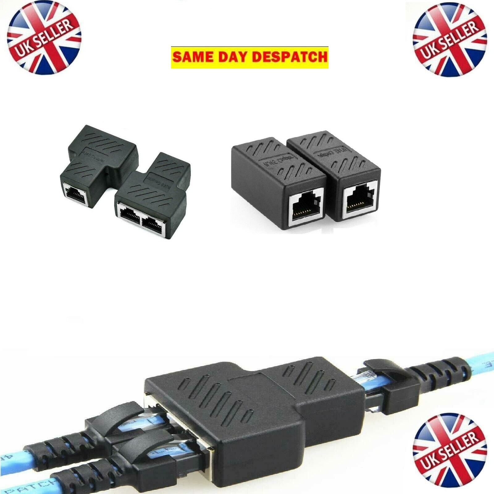 RJ45 Splitter Adapter LAN Ethernet Cable 1-2 Way Dual Female Port ...