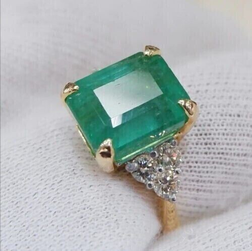 2 Ct Emerald Cut Simulated Emerald Fancy Engagement Ring 14K Yellow ...