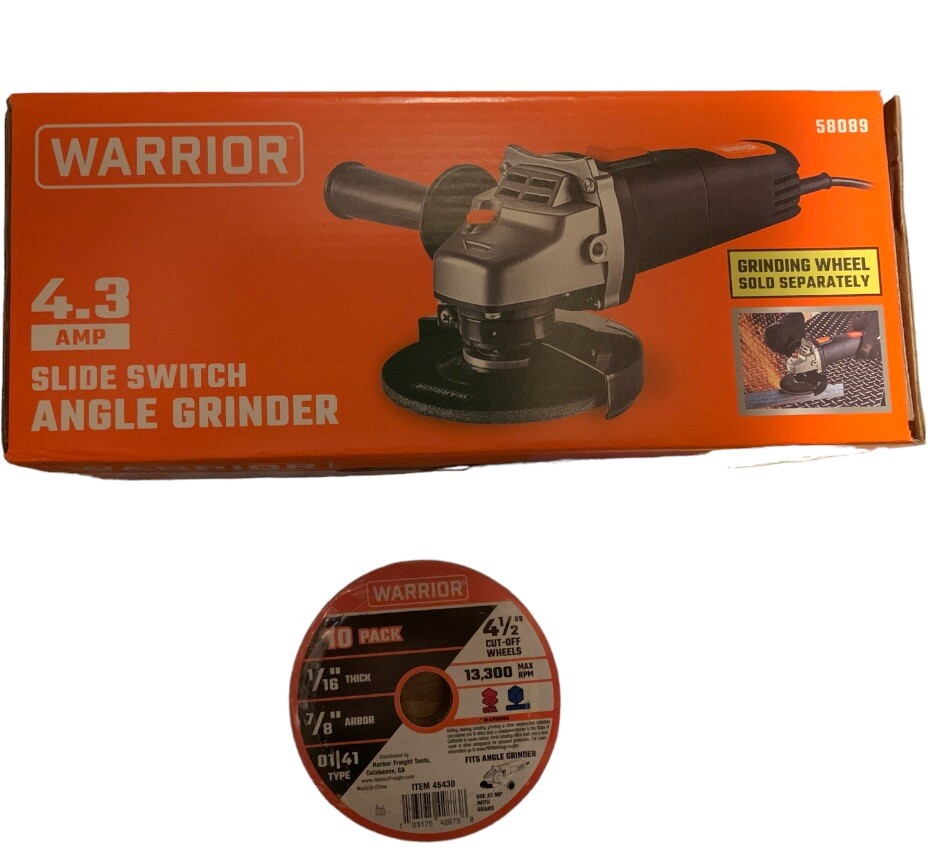 NEW, WARRIOR™ 4.3 Amp, 4-1/2" Angle Grinder & 10 Pack 4 1/2 in Cut Off ...