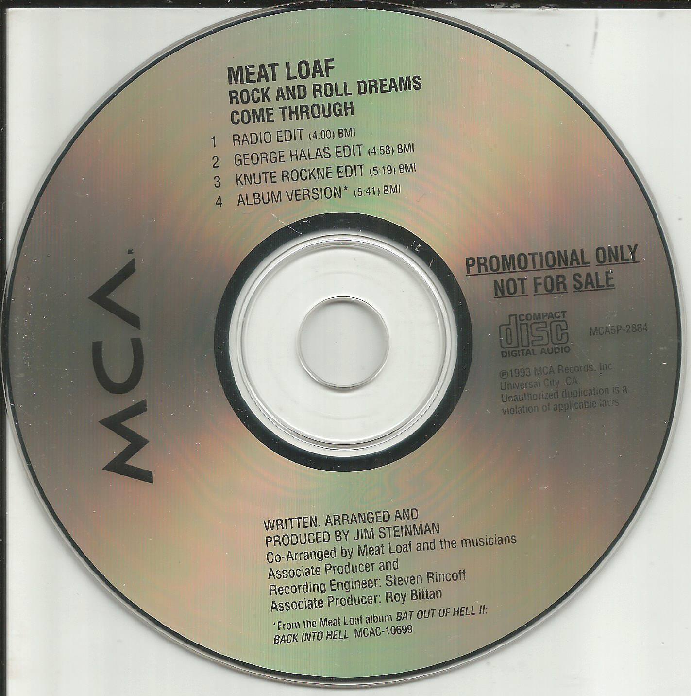 MEAT LOAF Rock and Roll 3 RARE EDITS PROMO DJ CD Single Dreams Come ...