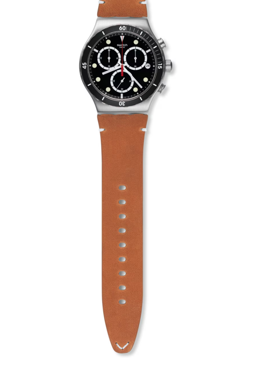 New Swiss Swatch IRONY Disorderly Chrono Leather Date Watch 44mm YVS424 ...