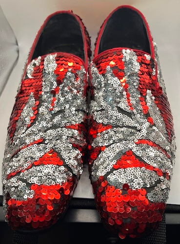 Men's Red & Silver Sequin Shoes Black Soles 9.5 Holiday Sparkle After ...
