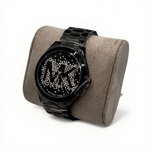 Michael Kors MK3589 Crystal Slim Runway Black Stainless Steel Quartz ...