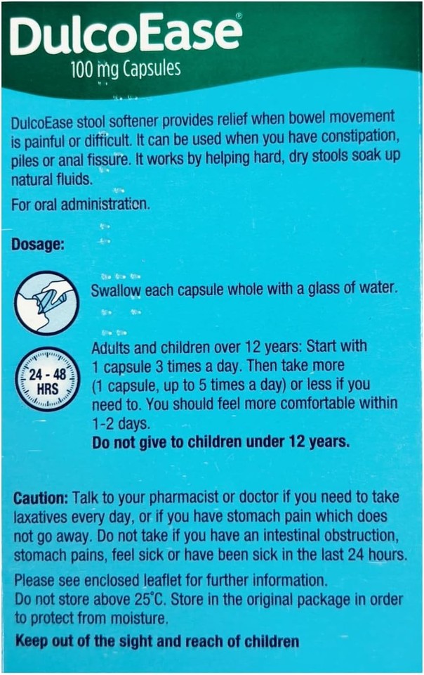 Dulcoease Stool Softener - Relief of Constipation - 30 Soft Gel ...