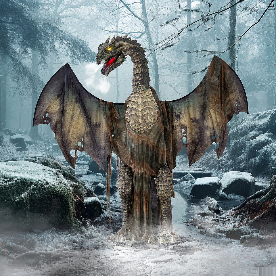 Animated 7 Ft Forest Dragon -Lifesize, Flapping Wings, Light-Up Eyes ...