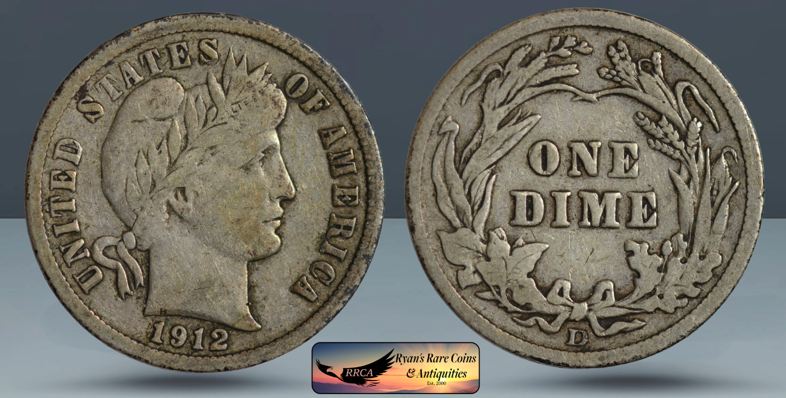 1912 D Barber Dime, Fine+ Condition, Silver, Ryan's Rare Coin & Antique ...