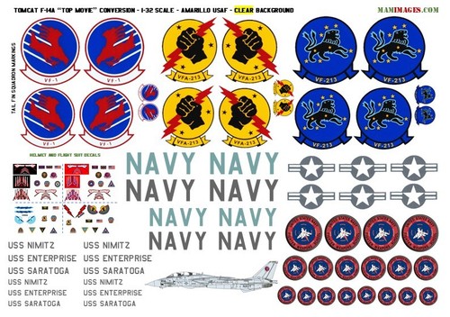 1:32 Decals for "Top Movie" F-14A Tomcat Conversion (F-14 VF-1 VF-213 ...