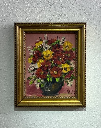 HELEN FIELD Original Oil Painting Vibrant Floral 5x6" Gold Frame ...