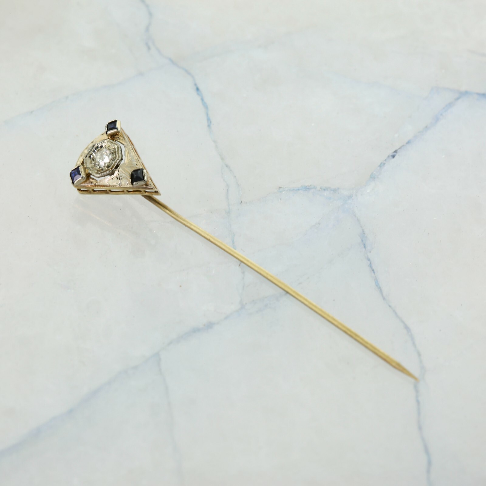 14K Yellow Gold Art Deco Diamond and Sapphire Stick Pin | eBay