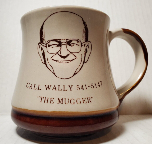 Vintage Coffee Tea Mug Call Wally The Mugger Face Glasses Brown Pear ...