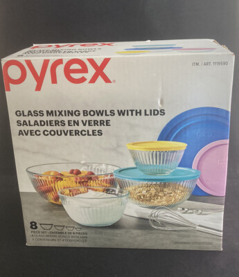 Pyrex 8-Piece 100 Years Glass Mixing Bowl Set Limited Edition Assorted ...